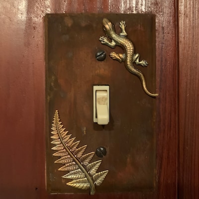 Rustic Light Switch Plate Cover W/ Fire Treated Brass Charms, Rusted ...