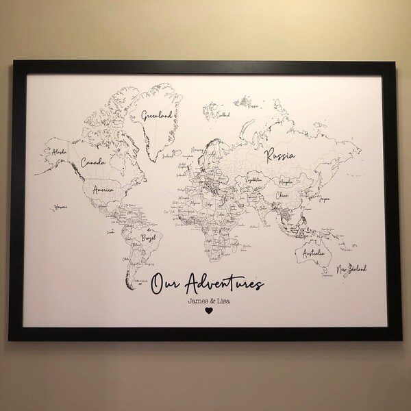 Personalised World Travel Push Pin Map Framed - Etsy UK