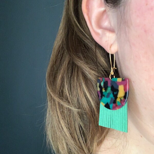Darling Disc Earrings With Leather Half Circle & Faux Suede Fringe - Etsy