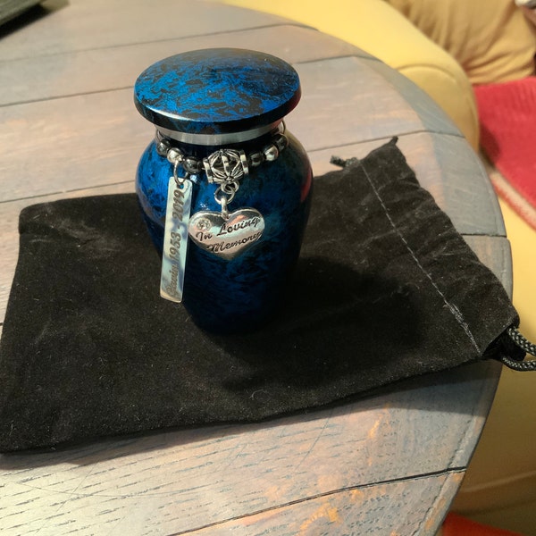 In Loving Memory Blue Heart Keepsake Urn - Love Charms® Engraving ...