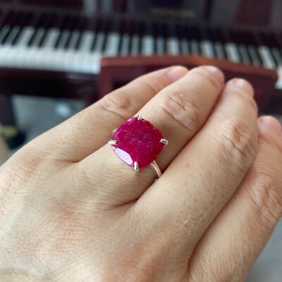 Large Natural Ruby Ring, Raw Ruby Ring, Genuine Ruby Gemstone Ring, Giant Red Ruby Ring, Square ...