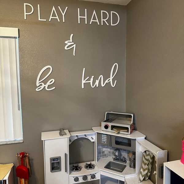 Play Hard & Be Kind Wall Sign, Playroom Wall Decor, Playroom Signs ...