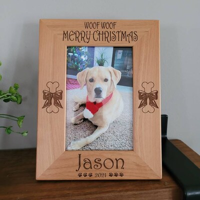 Dog Picture Frame, Christmas Frame, Holiday, Pet Photo Frame, Dog Lover ...