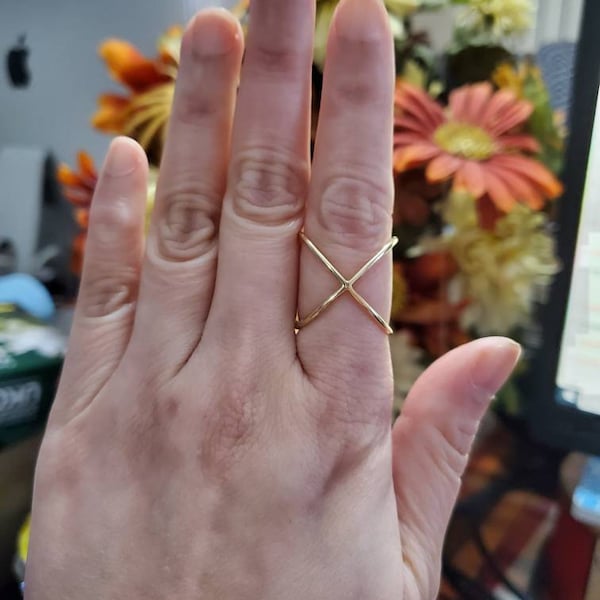14k Gold Large X Ring, 14k Solid Gold Cross Ring - Etsy