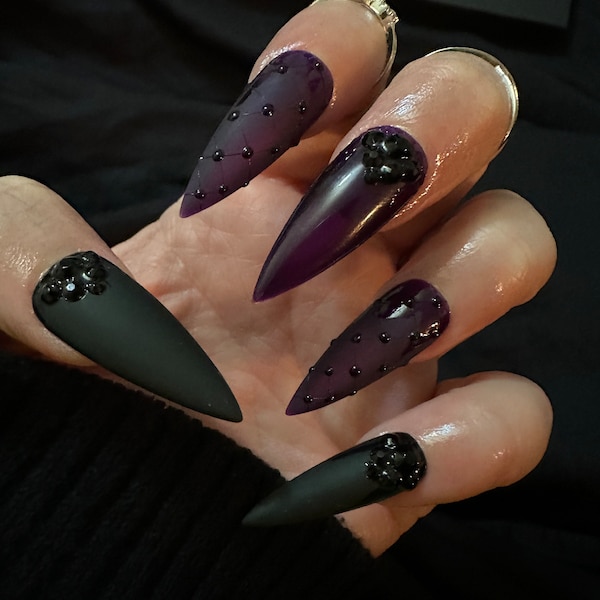 Dark Purple Gothic Press on Nails | Custom Shape / Size Matte Black ...