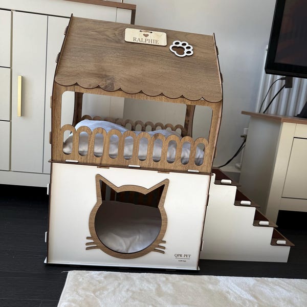 Wooden Rabbit House, Two Storey Rabbit Castle, Hay Feeder Bunny ...