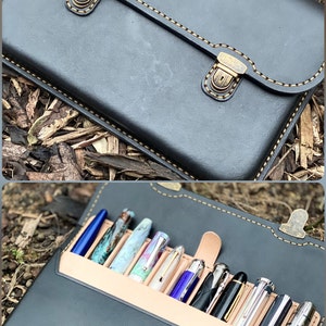 Cognac Pen Case, Brown Leather 2 Pen Case, Wet Molded Pen Holder ...