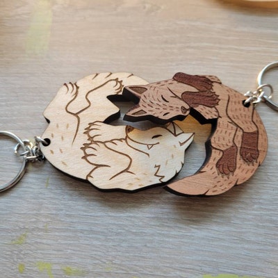 Interlocking Fox and Wolf Couple Keychains Friendship or Relationship ...