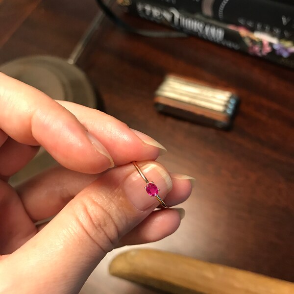 Dainty Oval Ruby Engagement Ring – Minimalist Small Ruby Ring – Simple ...