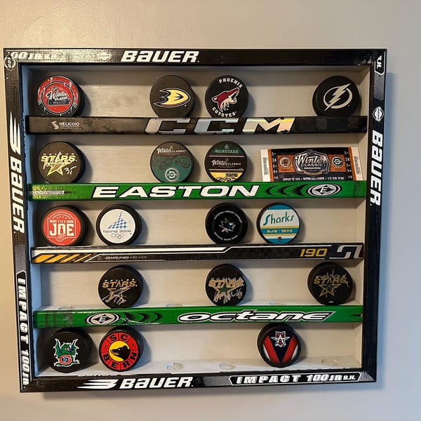 Hockey Puck Display-30 Pucks (made With Hockey Sticks, Hockey Room ...