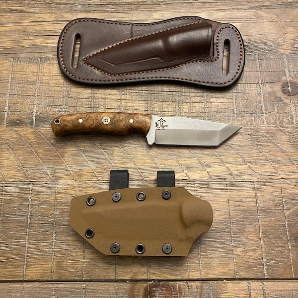 Custom EDC Knife With Scout Carry Leather Sheath, Stainless Steel Fixed ...