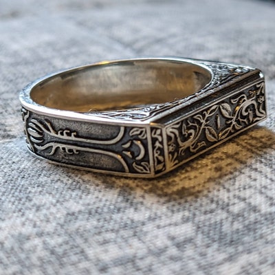 Knight Slayer's Ring Dark Antiqued Solid Sterling Silver Gothic Motif ...