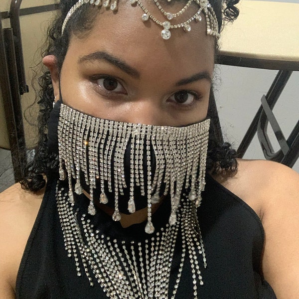 Face Mask Rhinestone Luxury Dangle Face Mask Dangly Mask Diamond Bling ...