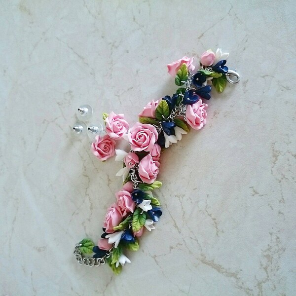 Polymer Clay Jewelry, Flower Charm Bracelet , Handmade Flowers - Etsy