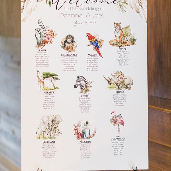 Safari Animal Seating Chart, Boho Safari Wedding Seating Plan, Zoo ...