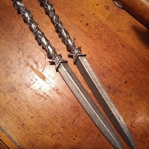 Pewter Wizard with Sword Staff and Red Crystal Accents | Etsy