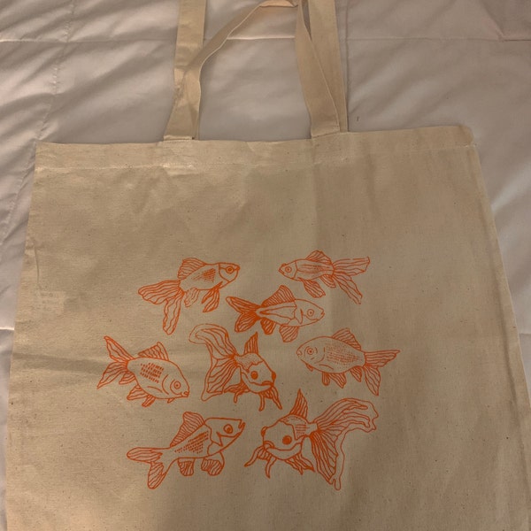 Gold Fish Tote Bag | Screenprint Screen Printed | Canvas - Etsy