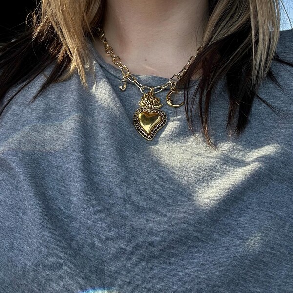 Maria Charm Necklace, Gold Charm Necklace, Multi Charm Necklace ...