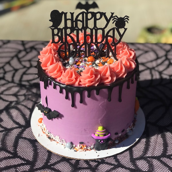 Halloween Themed Birthday Cake Topper, Personalized Happy Birthday Cake ...