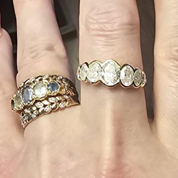 Emerald Cut Moissanite Ring Three Stone Wedding Ring 2.38 Ctw Half Bezel Set East West ...