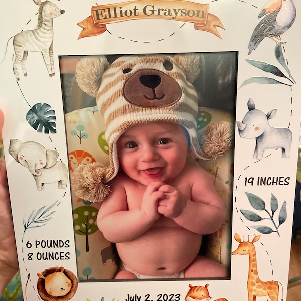 PERSONALIZE- Baby Picture Frame-safari Animal Birth Announcement-safari ...