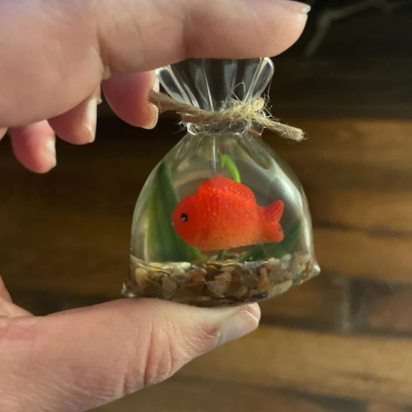 Tiny Handmade Resin Bagged Goldfish Figurine | Kawaii Paperweight ...