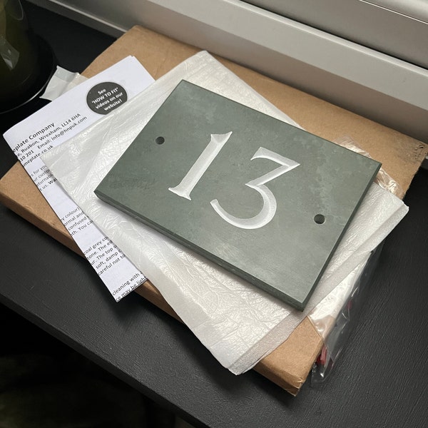 Handcrafted Green Slate House Number: Engraved Sign, Welsh Made - Etsy UK