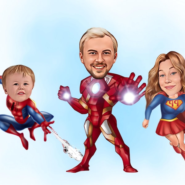 Custom Family Cartoon Portrait, Custom Family Portrait, Personalized ...