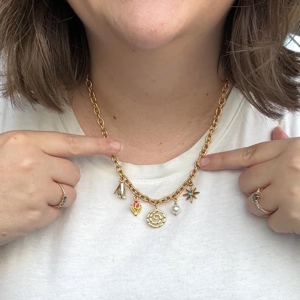 Build Your Own Custom Charm Necklace, Gold Charm Necklace, Customizable ...