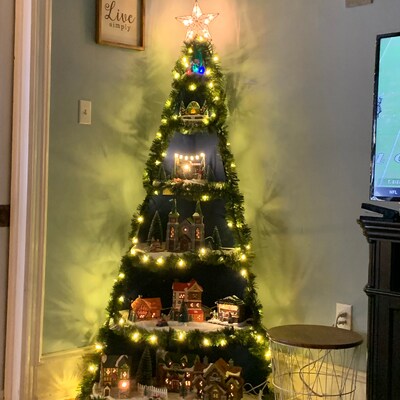 6ft Wooden Christmas Tree Corner Shelf ,christmas Village Display Dept ...