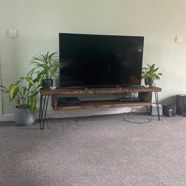 Handmade Rustic Pine TV Stand With Hairpin Legs - Etsy UK