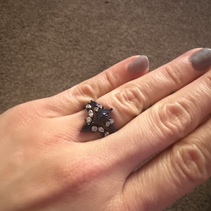 Galaxy Orion Nebula Ring for Women, Engagement Ring Set, Black Titanium ...