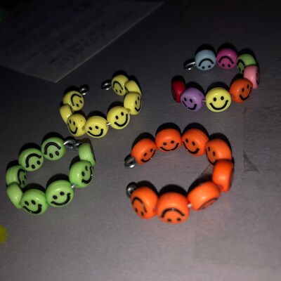 Adjustable Smiley Beaded Rings Stackable Y2K Smiley Face Wire Rings - Etsy