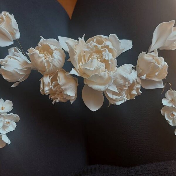 Spanish Bun Hairstyle Flower Pin - Wedding Hair Accessory - Ivory Peony ...