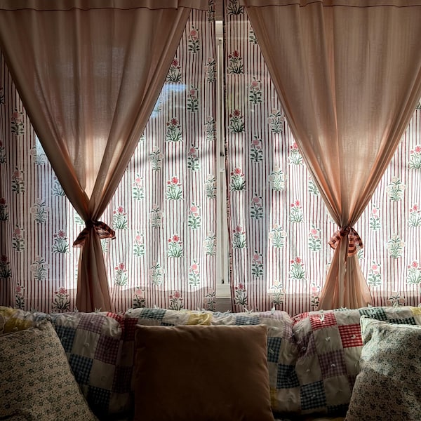 Bohemian Retro Stripes Linen Curtains/red Stripped Print /indian Thick ...