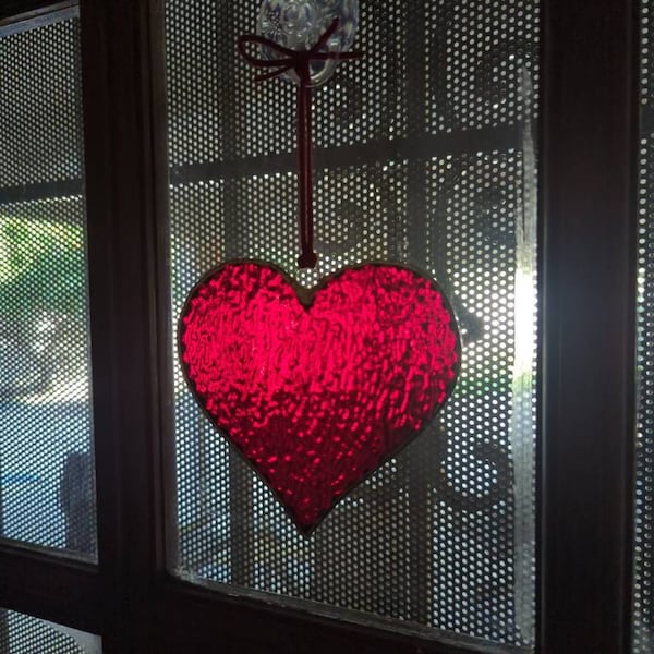 Stained Glass Heart Suncatcher Handmade Valentines Day Love Gift Deep ...