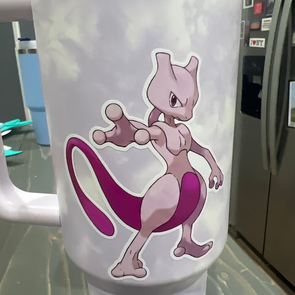 Mewtwo Cute Anime Sticker | Waterproof Vinyl Decal for Laptop, Water ...