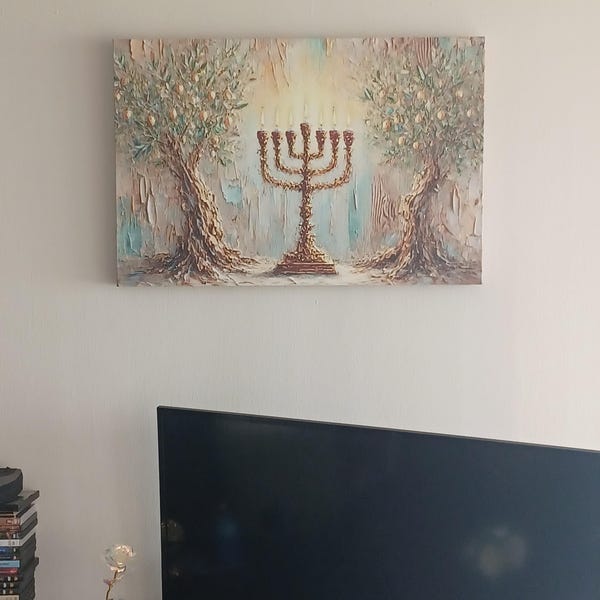 Menorah Painting Matte Canvas, Jewish Art Print, Zekharia Vision of ...