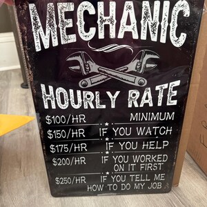 Mechanic Hourly Rate Metal Sign Vintage Retro Rustic Patio Home Décor ...