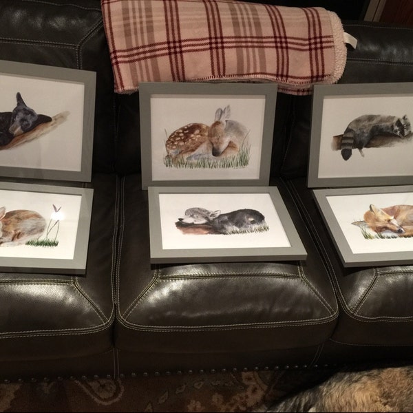 Woodland Nursery Art, Set of 6, Sleeping Baby Animals, Baby Animal ...