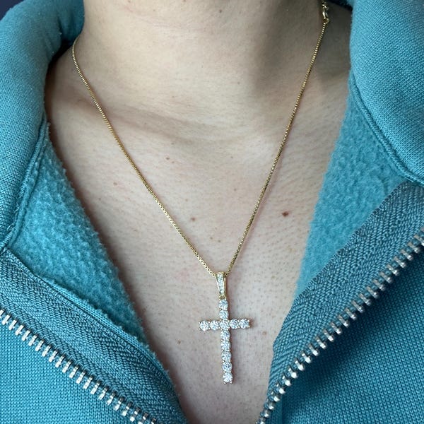 Gold Moissanite Cross Charm & Box Chain, Small Diamond Cross Necklace ...