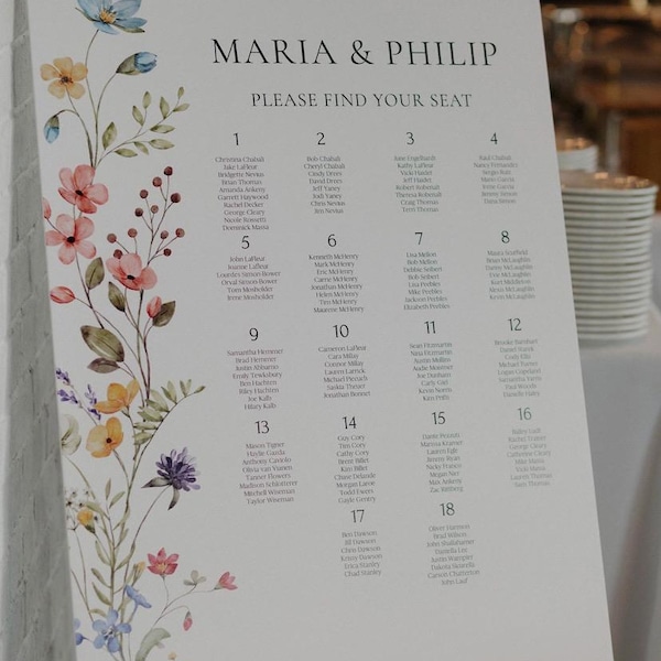 Wildflower Seating Chart Template Wedding Seating Plan Editable Floral ...