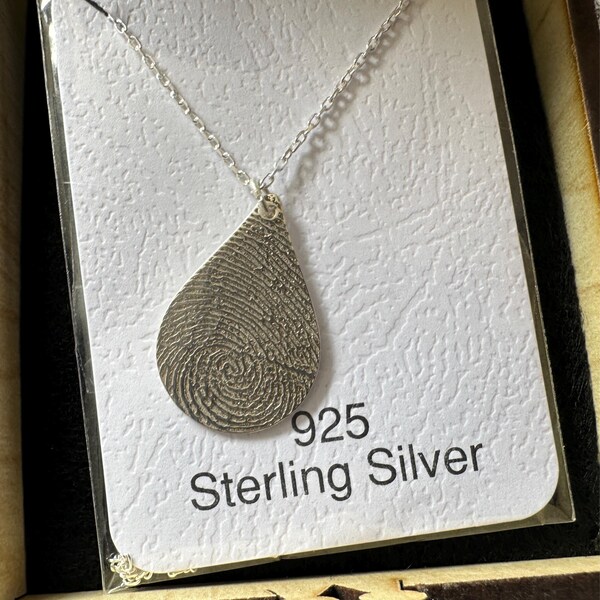 Tear Drop Fingerprint Necklace, Engraved Fingerprint Jewelry in ...