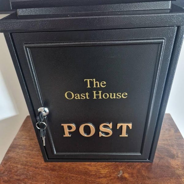 Black + Gold Wall Mounted Post Box, Personalisation Available, Mail Box ...