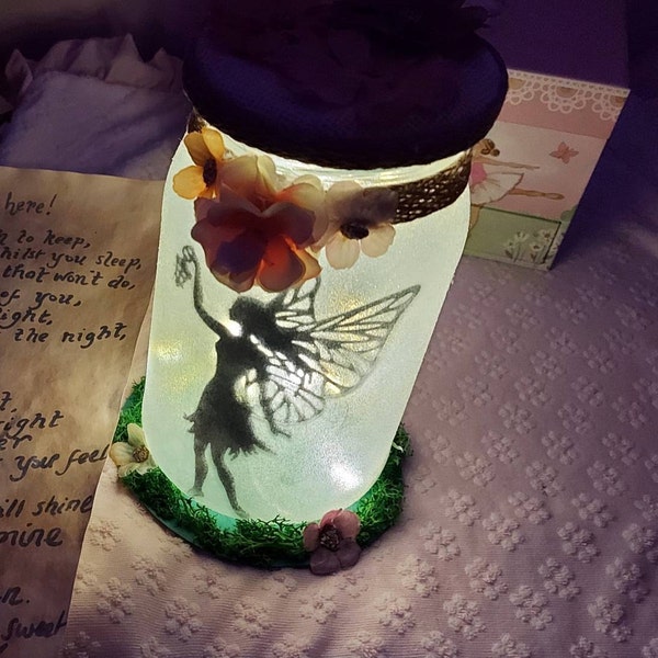 Personalised Fairy Night Light | Mood Lighting | Fairy Sitting in a Jar ...