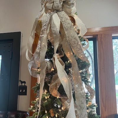 Rustic Christmas Tree Topper Bow Large Christmas Bow Tree - Etsy