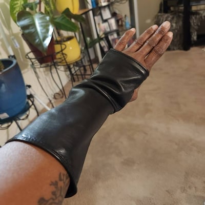 Fingerless Long Leather Gloves/ Super Soft Black Leather Gloves-black-red-women Gift-glamour ...