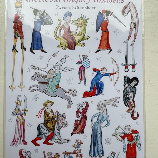 Sticker Sheet - MEDIEVAL MIGHTY MAIDENS - Funny Whimsical Historical ...