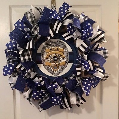 Back the Blue Badge Shield Round Sign Wreath Enhancement - Etsy