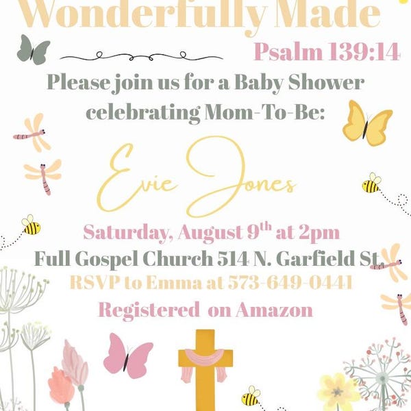 Fearfully & Wonderfully Made Baby Shower Invitation - Floral Christian ...